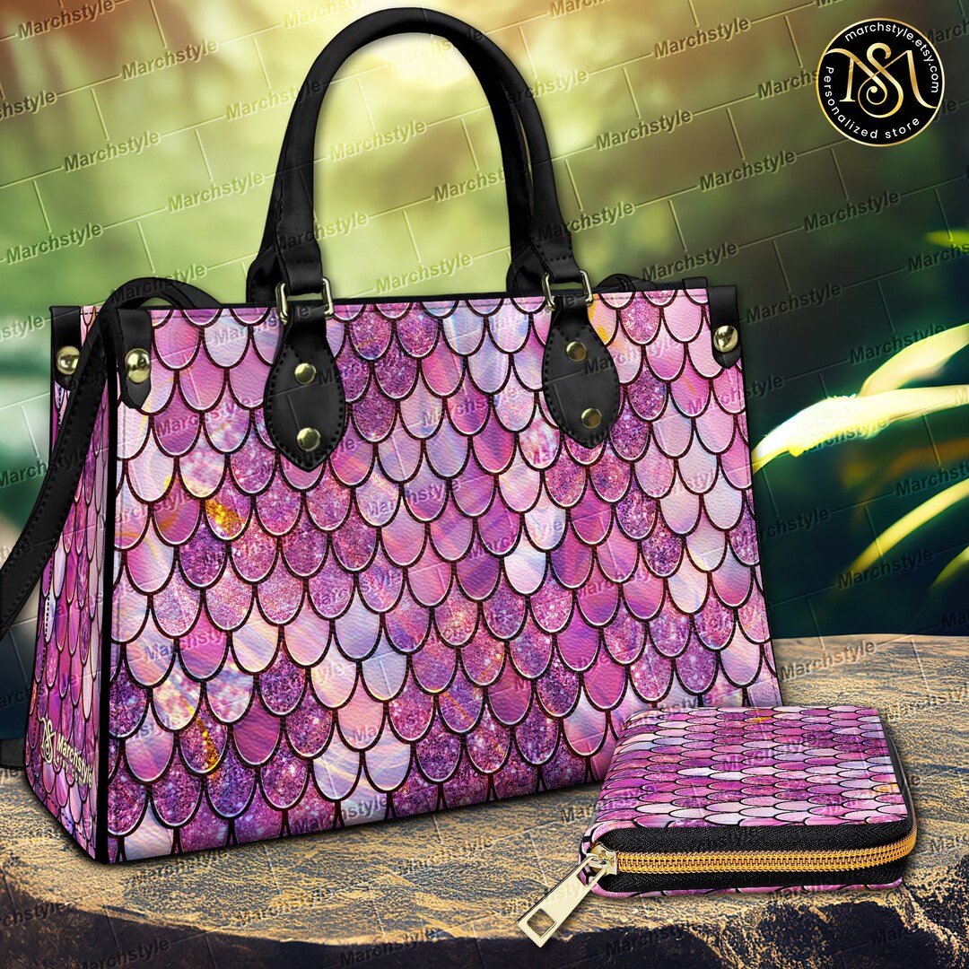 Marchstyle Colorful Fish Scales Pattern Pink Print Leather Handbag ...