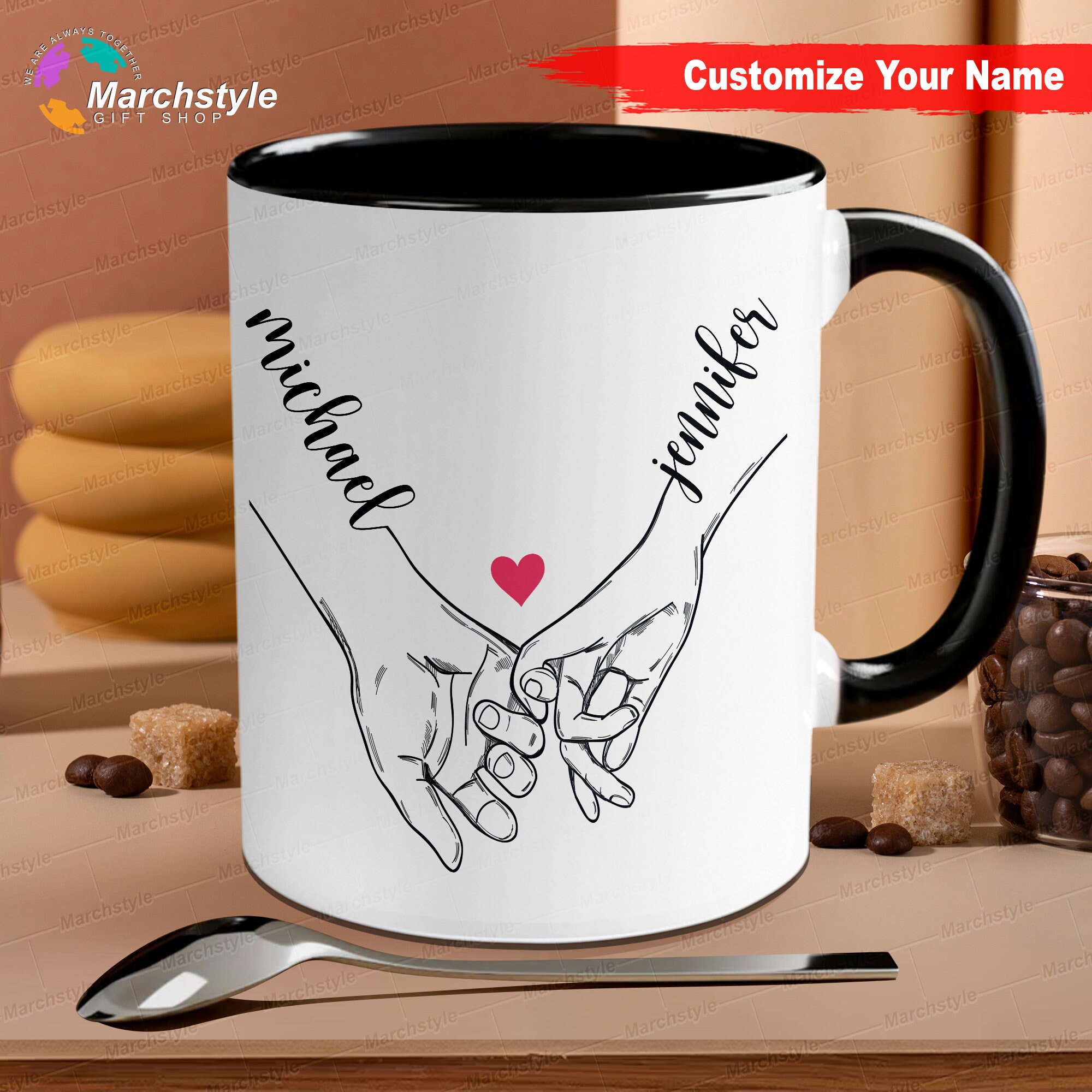 Marchstyle Custom Interlocking Hands Mug, Personalized Pinky Promise ...