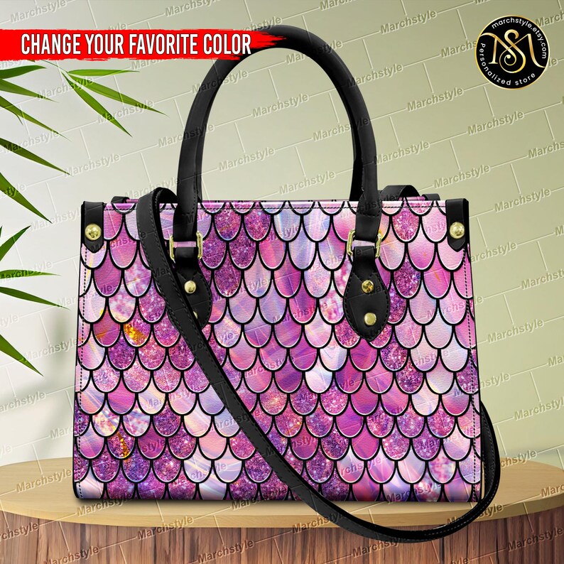 Marchstyle Colorful Fish Scales Pattern Pink Print Leather Handbag ...
