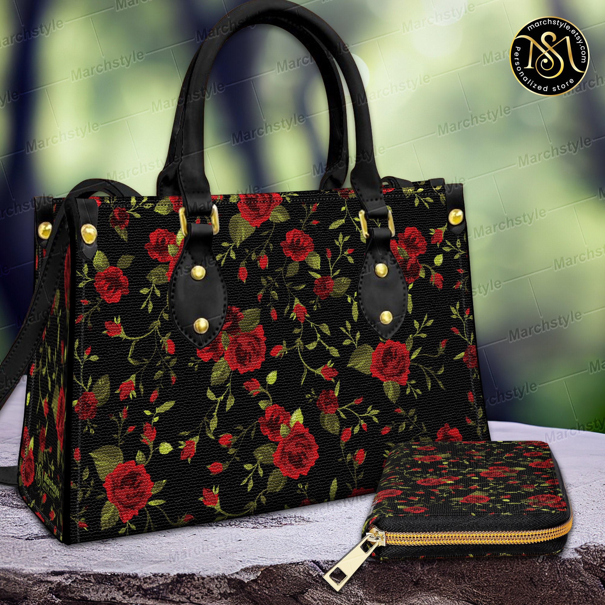 Marchstyle Red Rose Flower Floral Leather Handbags With Shoulder Strap ...