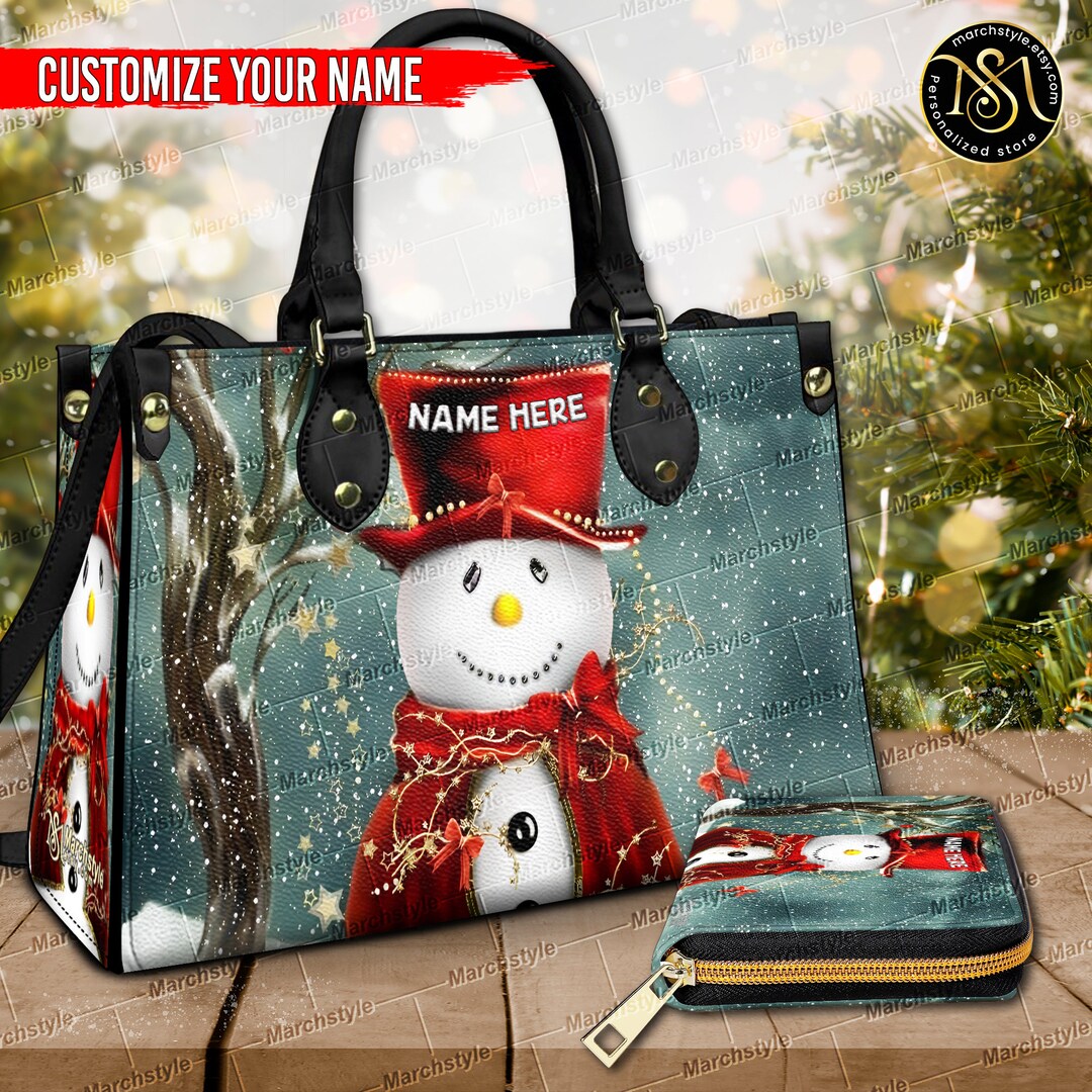 Marchstyle - Personalized Leather Handbag or Wallet With Snowman ...