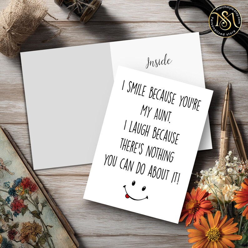 Funny Aunt Birthday Card, I Smile Because You're My Aunt Sassy Greeting ...