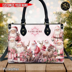 Marchstyle - Personalized Pink Christmas Santa Claus Leather Handbag or ...