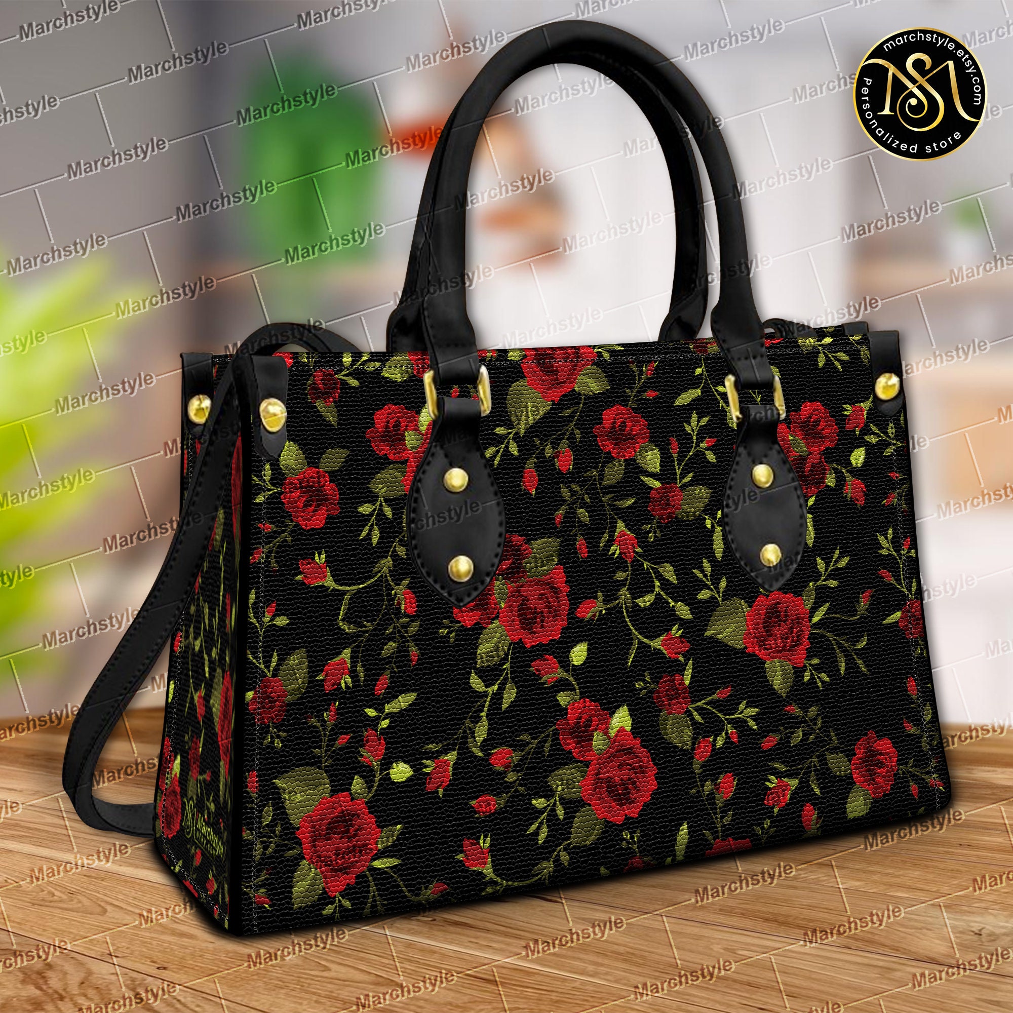 Marchstyle Red Rose Flower Floral Leather Handbags With Shoulder Strap ...