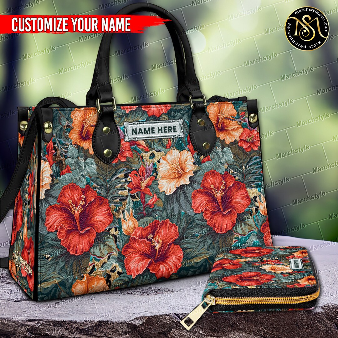 Marchstyle - Custom Name Hibiscus Flower Floral Leather Handbags ...