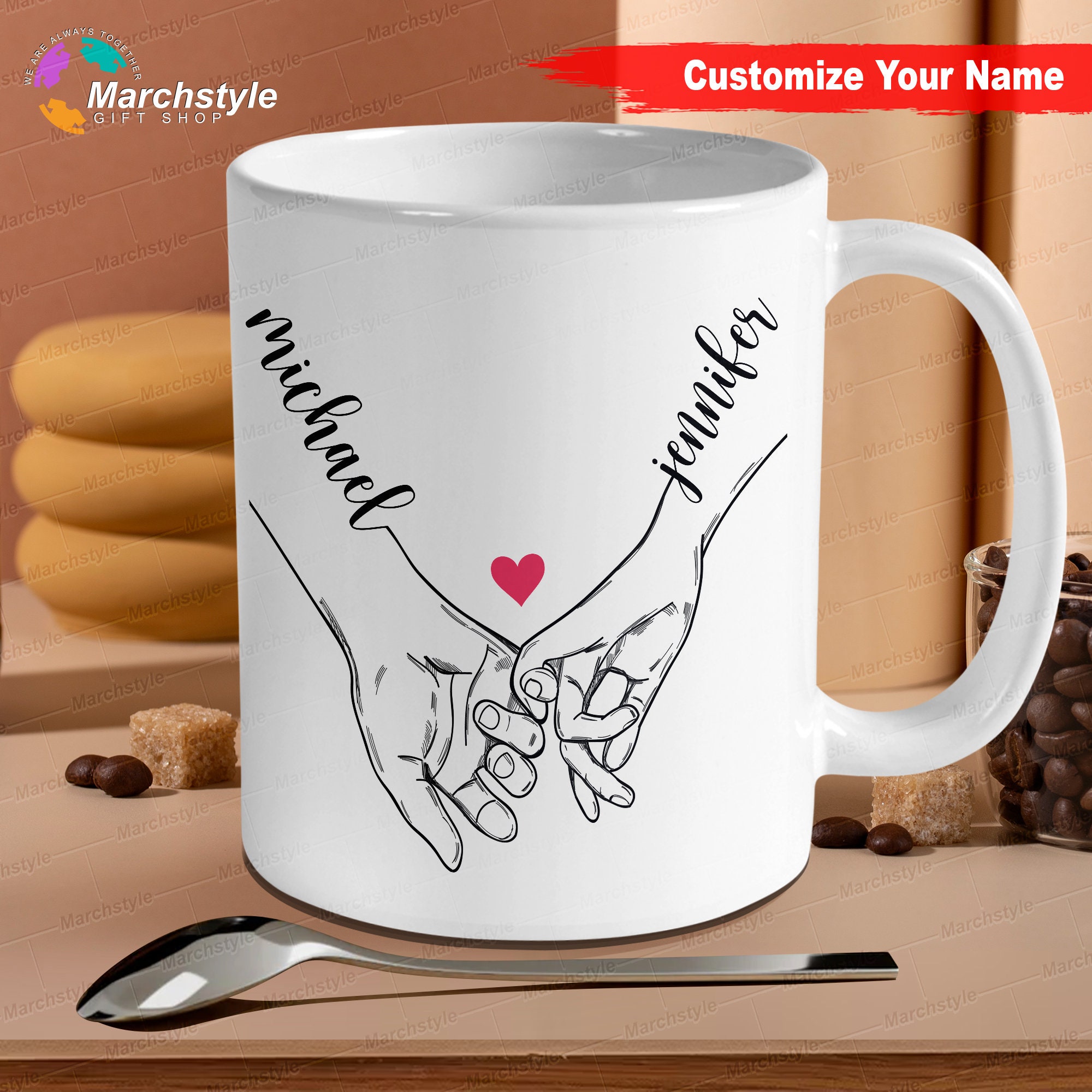 Marchstyle Custom Interlocking Hands Mug, Personalized Pinky Promise ...