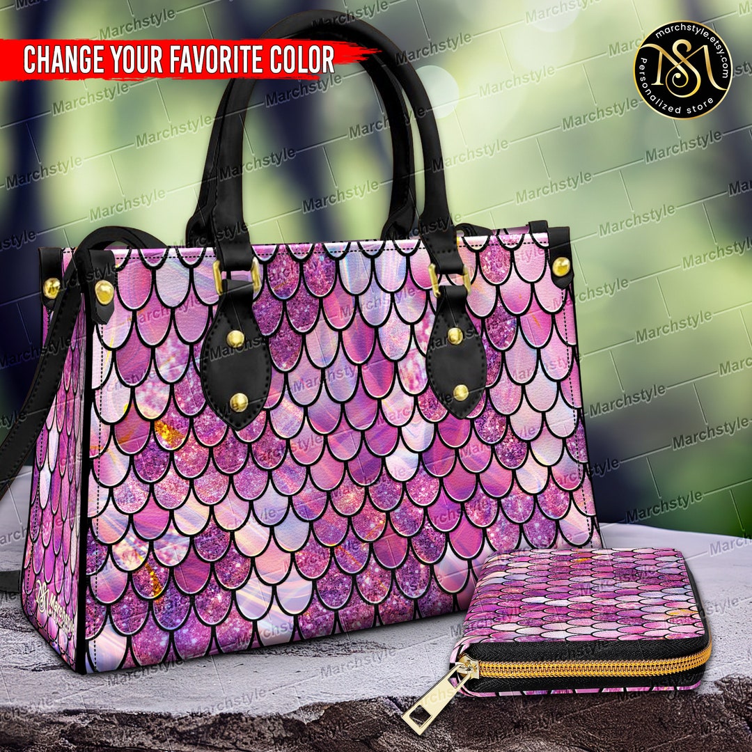 Marchstyle Colorful Fish Scales Pattern Pink Print Leather Handbag ...