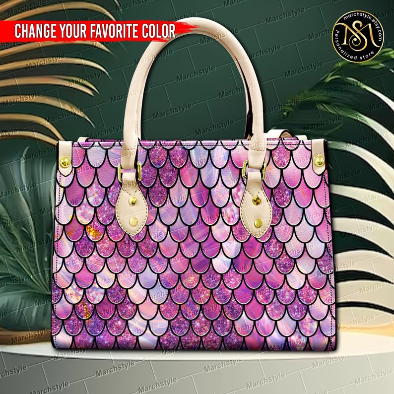 Marchstyle Colorful Fish Scales Pattern Pink Print Leather Handbag ...