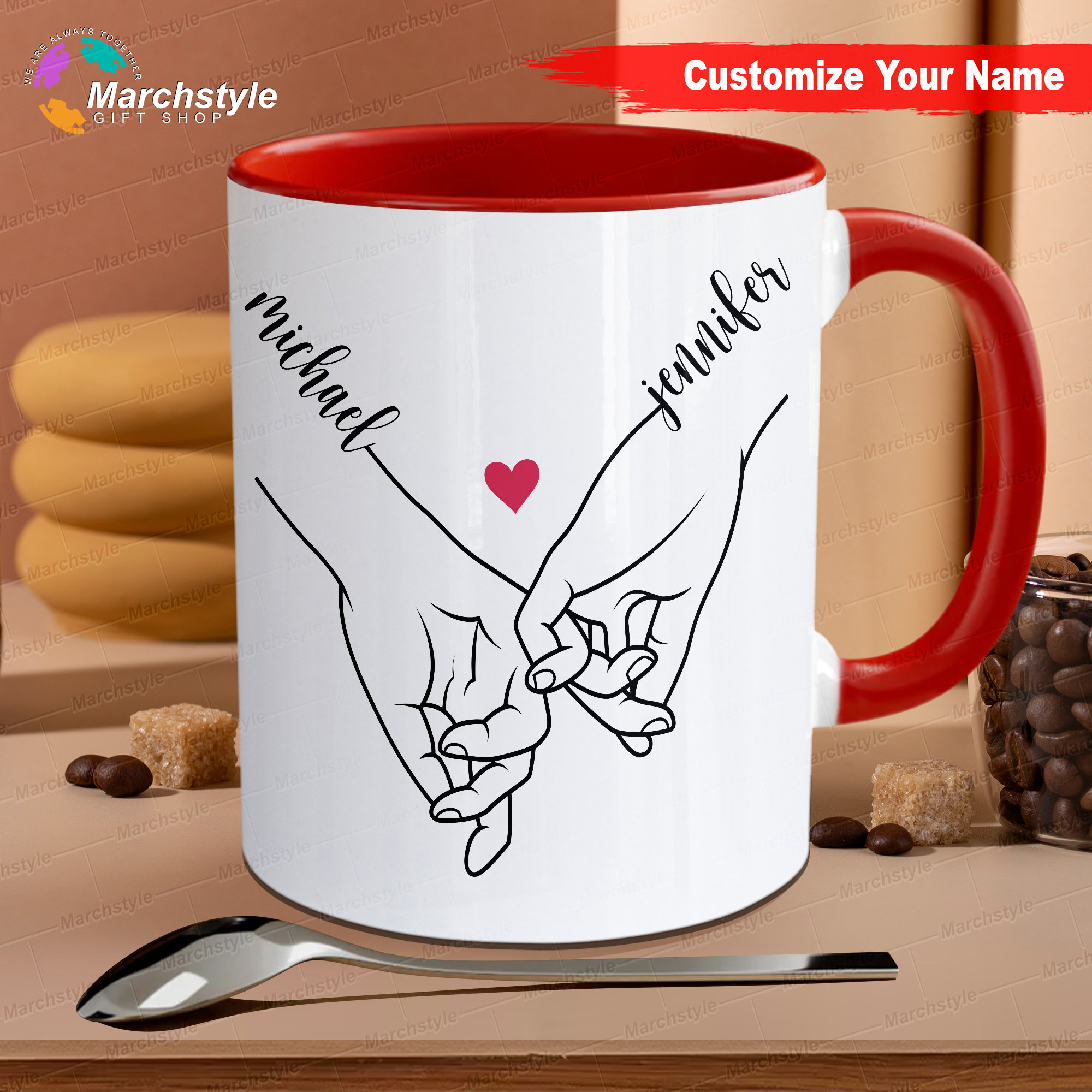 Marchstyle Custom Interlocking Hands Mug, Personalized Pinky Promise ...