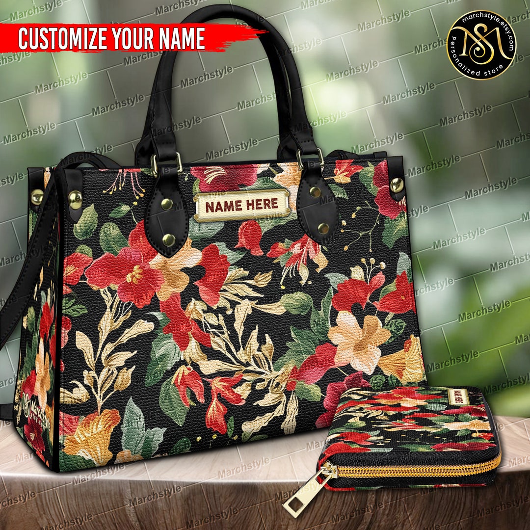 Marchstyle - Custom Name Hibiscus Summer Leather Handbags or Purse for ...