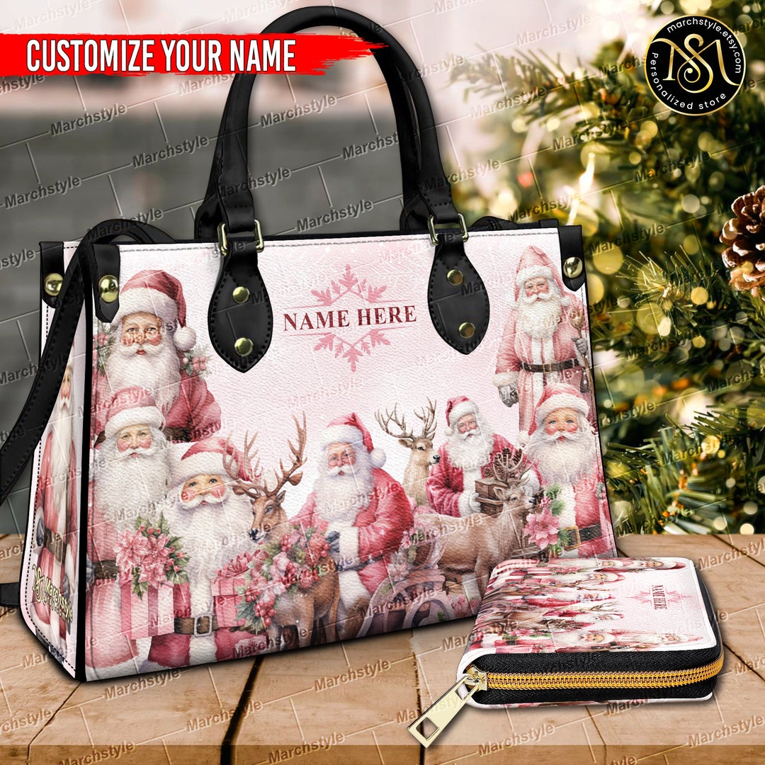 Marchstyle - Personalized Pink Christmas Santa Claus Leather Handbag or ...