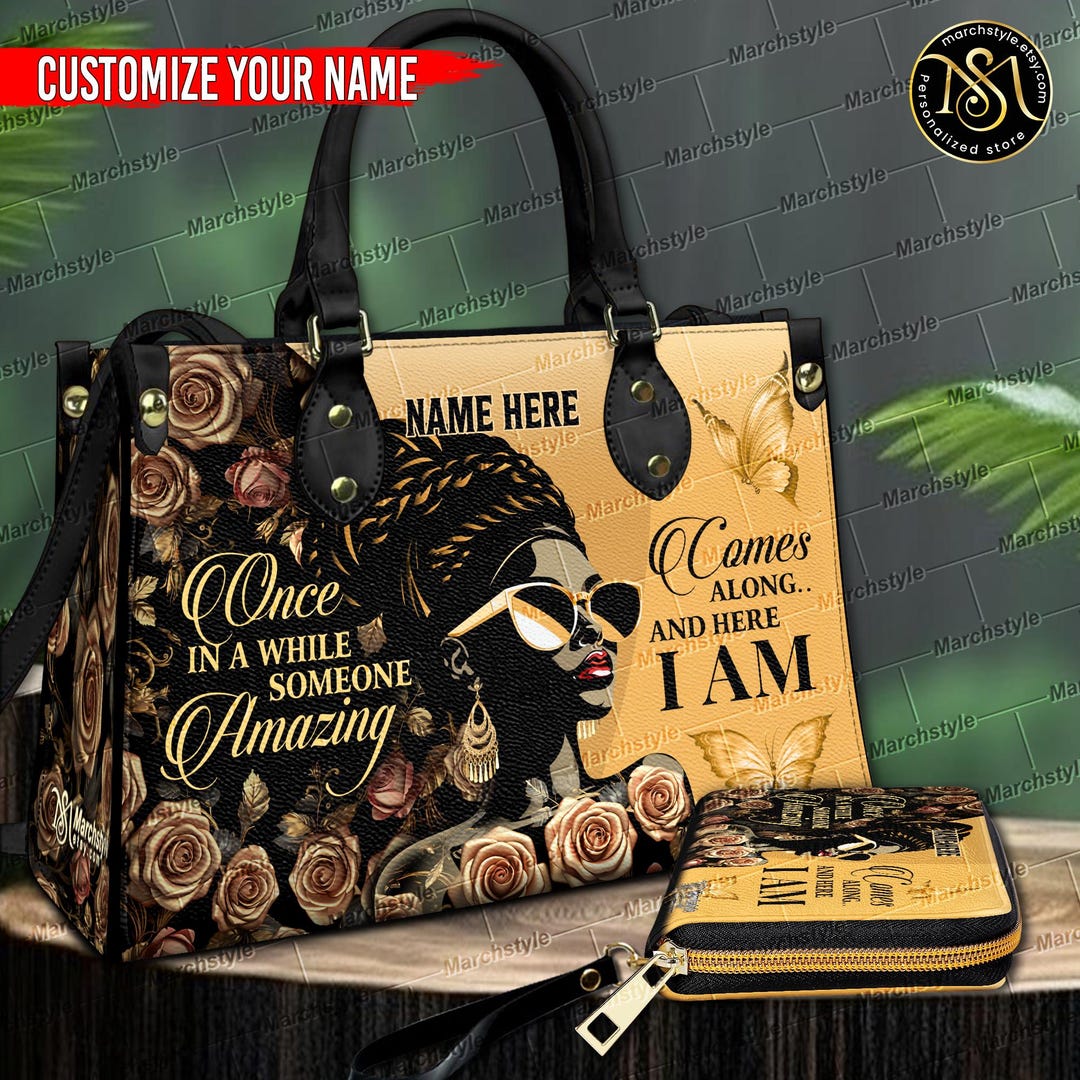 Marchstyle - Personalized Leather Handbag or Purse With Portrait Black ...