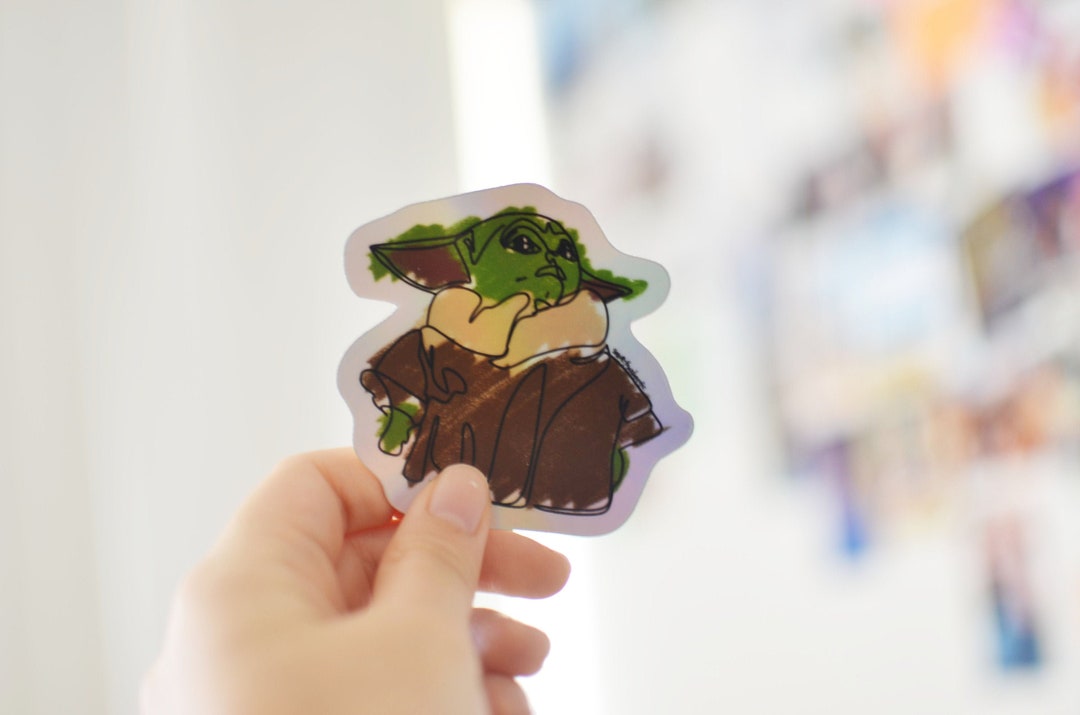 HOLOGRAPHIC BABY YODA Vinyl Sticker Laptop Sticker - Etsy