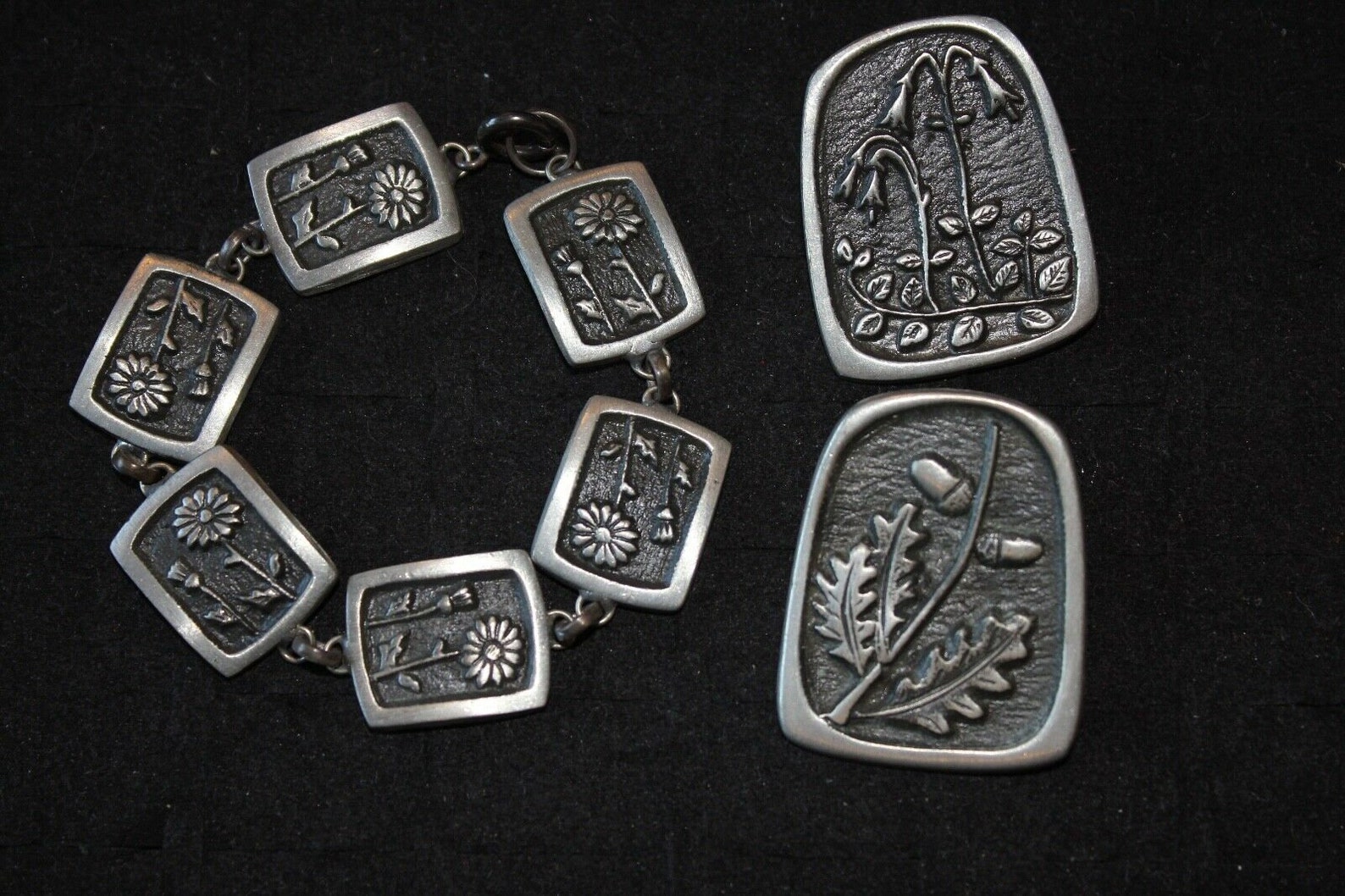 Handmade Pewter Jewelry Bracelet Brooch Pins Floral Leaf Etsy