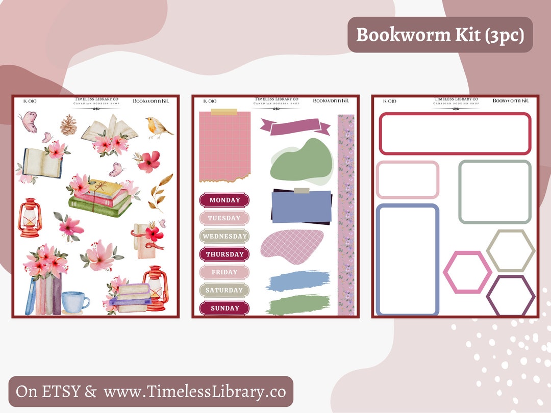 Bookworm Vertical Planner Sticker Kit (3pcs) - Etsy