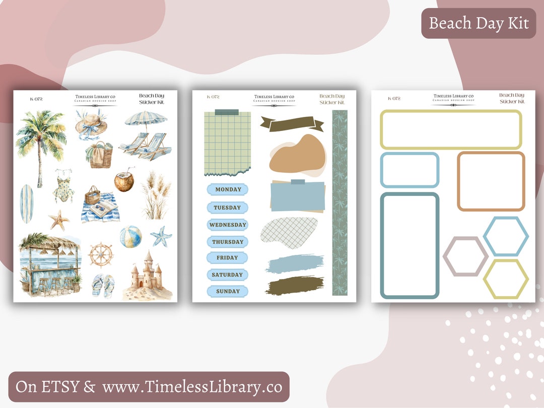 Beach Day Vertical Planner Sticker Kit 3pcs Planner Sticker - Etsy