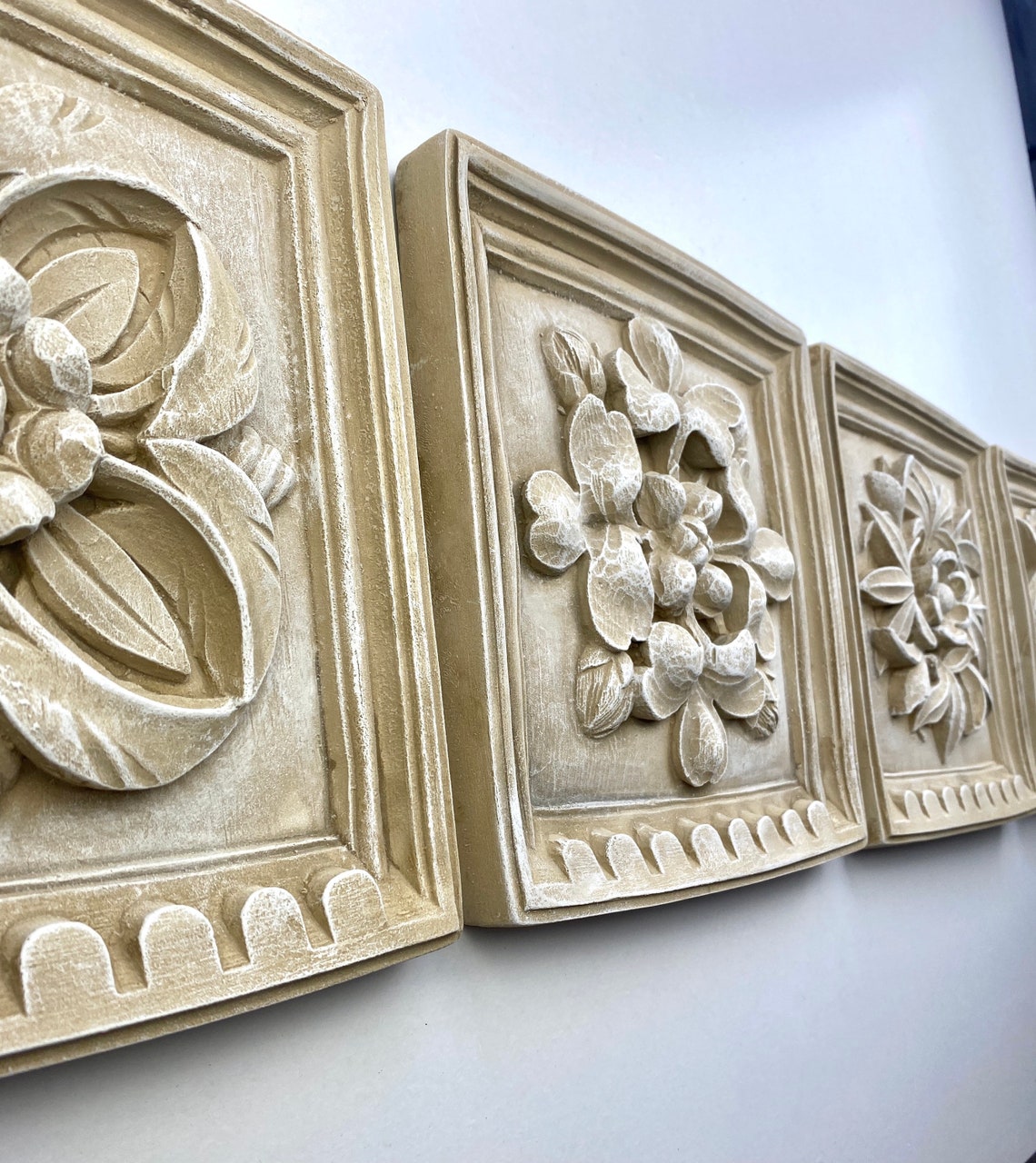 4 Floral Renaissance Relief Tiles | Etsy