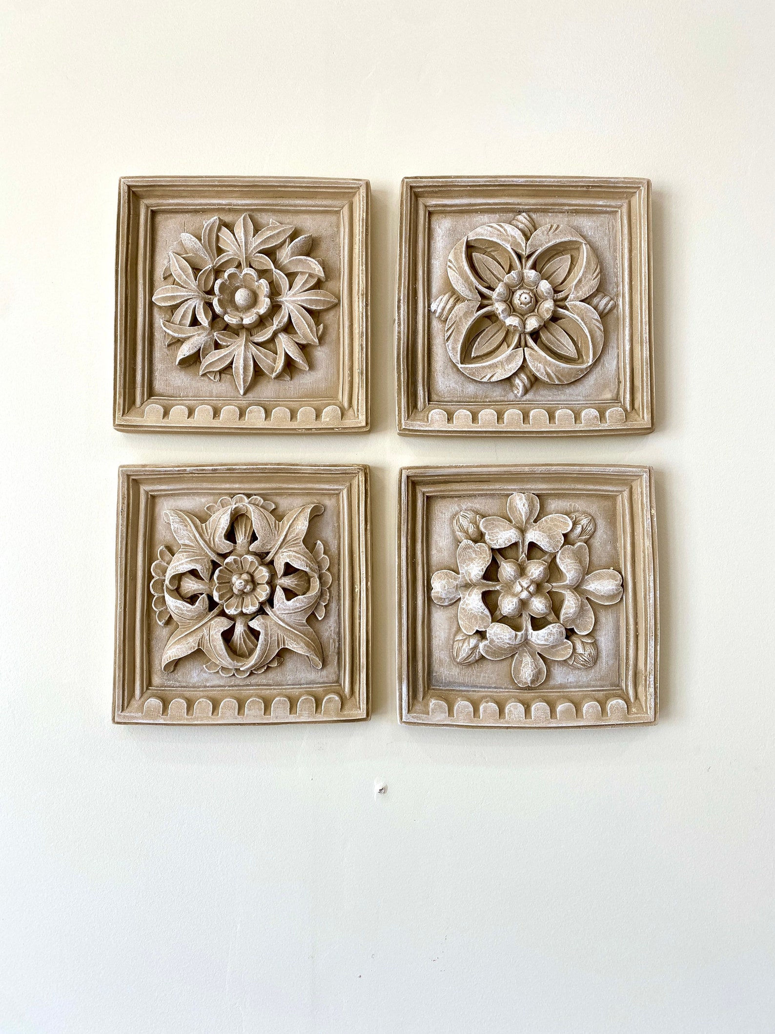 4 Floral Renaissance Relief Tiles | Etsy
