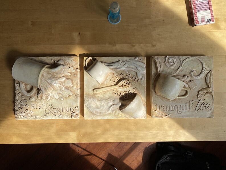 Coffee Tea Cream & Sugar Triptych Wall Relief Original Art | Etsy