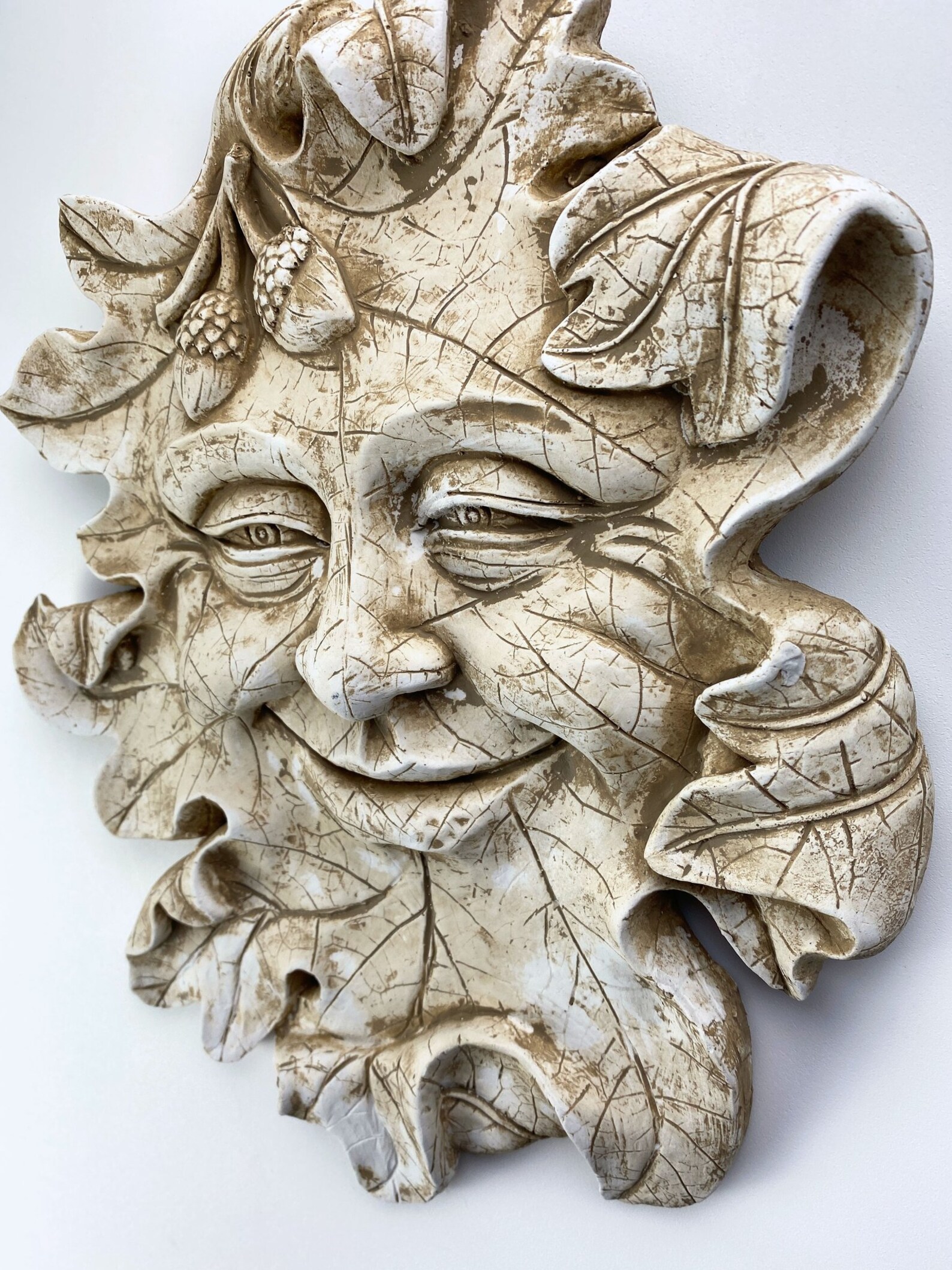 Green Man Sculpture Smiling Leaf Face With Acorns - Etsy