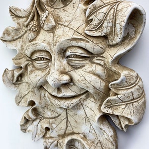 Green Man Sculpture Smiling Leaf Face With Acorns - Etsy