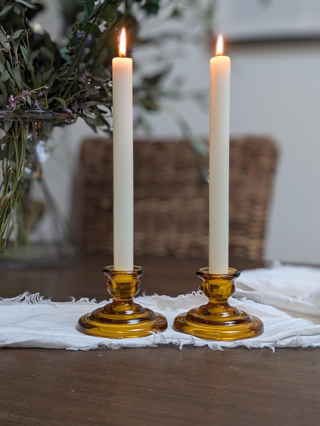 Amber Glass Candlesticks -pair - Etsy