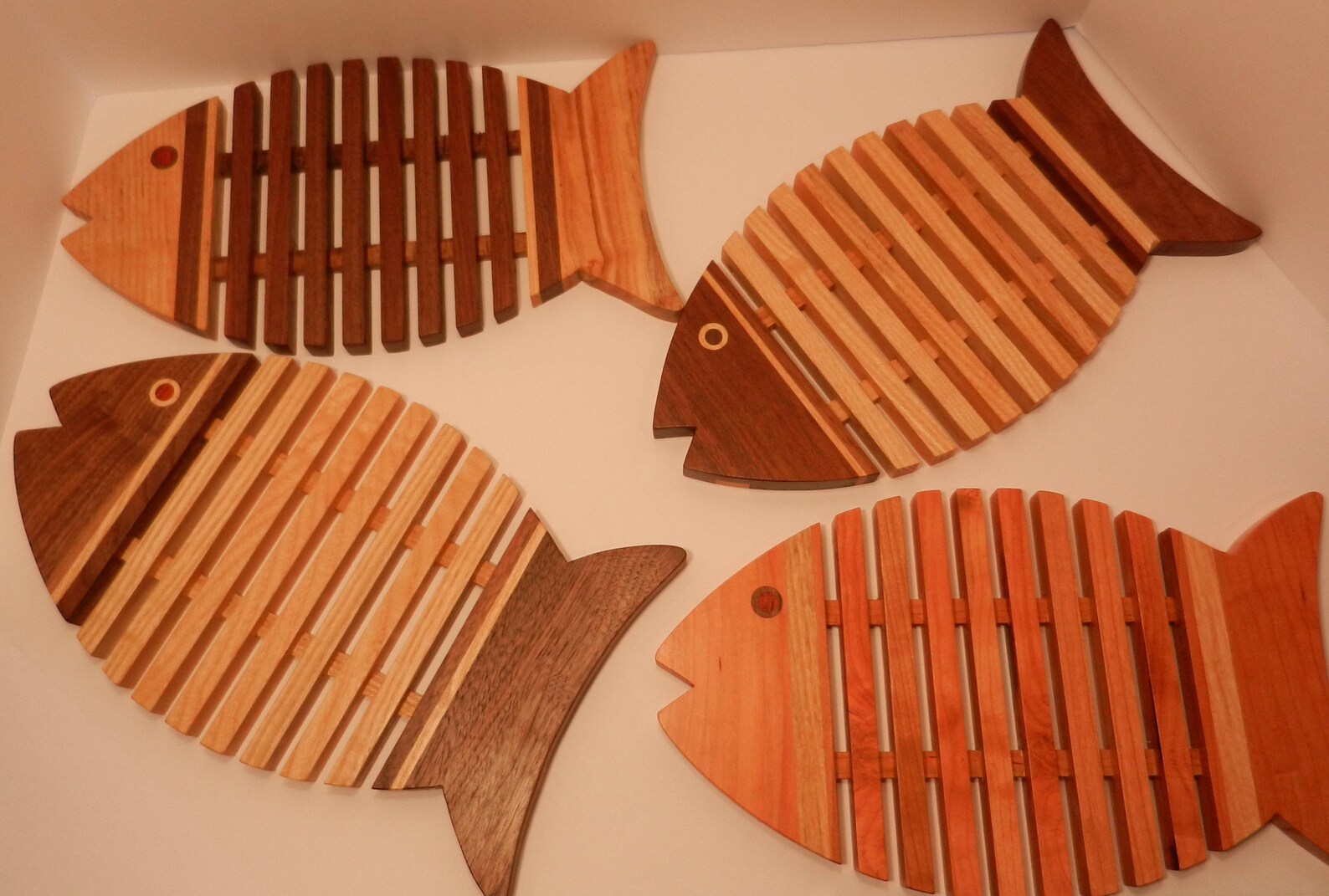Handcrafted Wood Fish Trivet: Mixed Woods, Durable Finish - Etsy