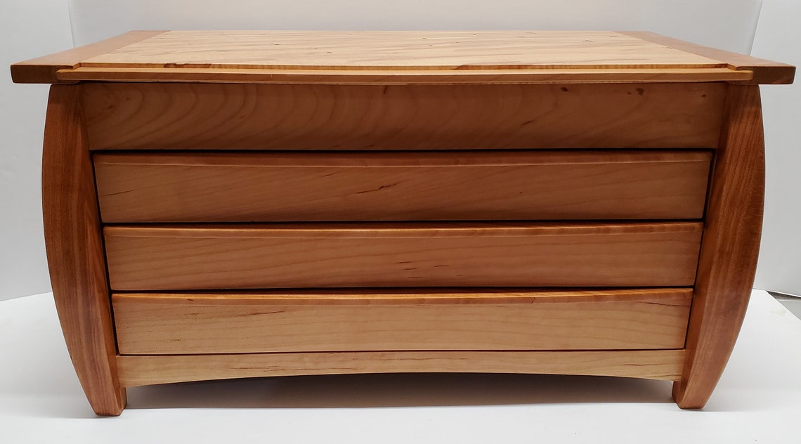 4 Drawer Jewelry Box - Cherry/ Figured Ambrosia Maple - Etsy