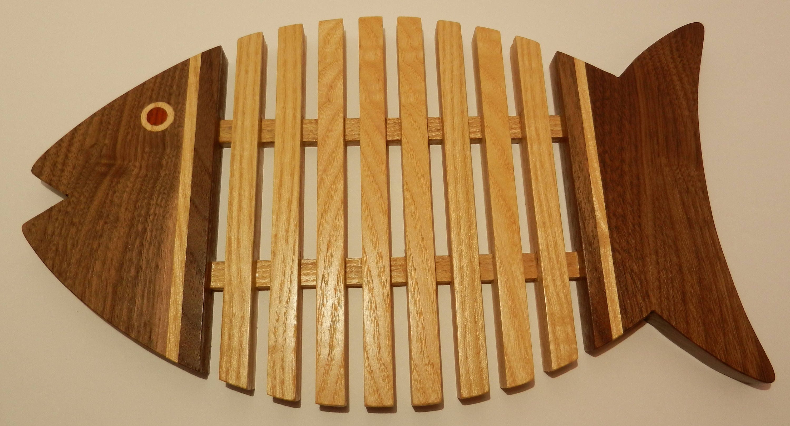 Handcrafted Wood Fish Trivet: Mixed Woods, Durable Finish - Etsy