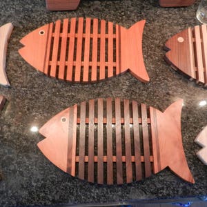 Handcrafted Wood Fish Trivet: Mixed Woods, Durable Finish - Etsy