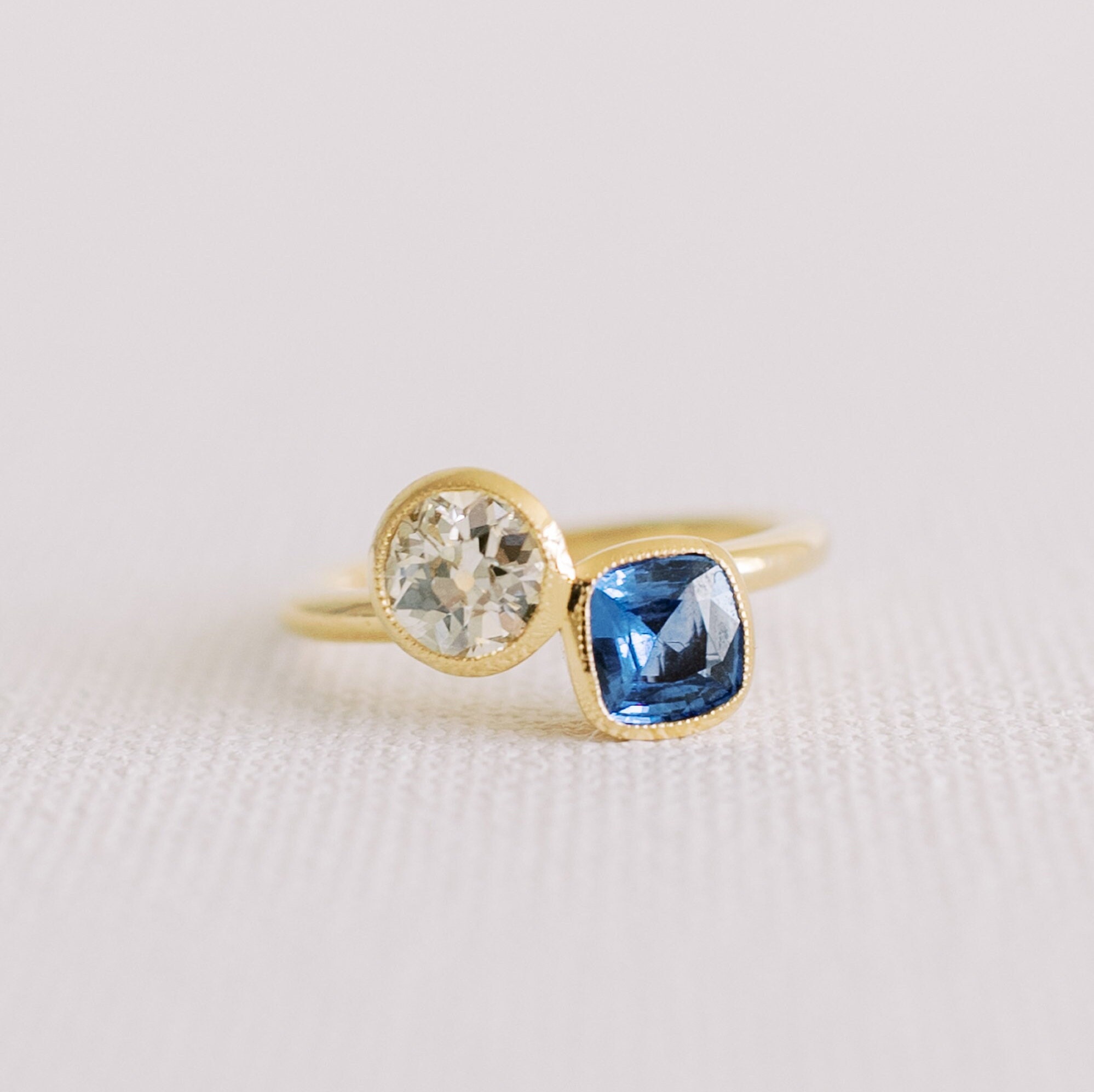 Modern Moi Et Toi Engagement Ring, Repurposed Diamond and Sapphire - Etsy