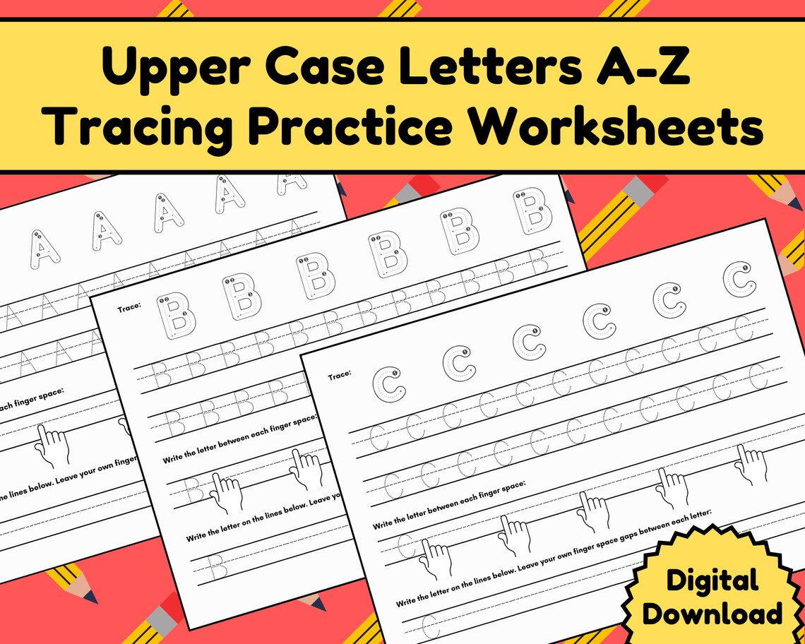 Upper Case Letters A-Z Tracing Practice Worksheets Tracing Practice for ...