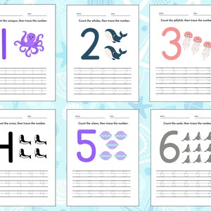 Count and Trace Numbers 1-10 Kids Printable Worksheet Sea Animals Theme ...