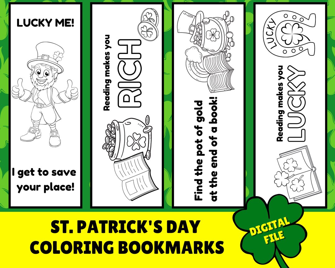 St. Patrick's Day Coloring Bookmarks Coloring Activity for Kids ...