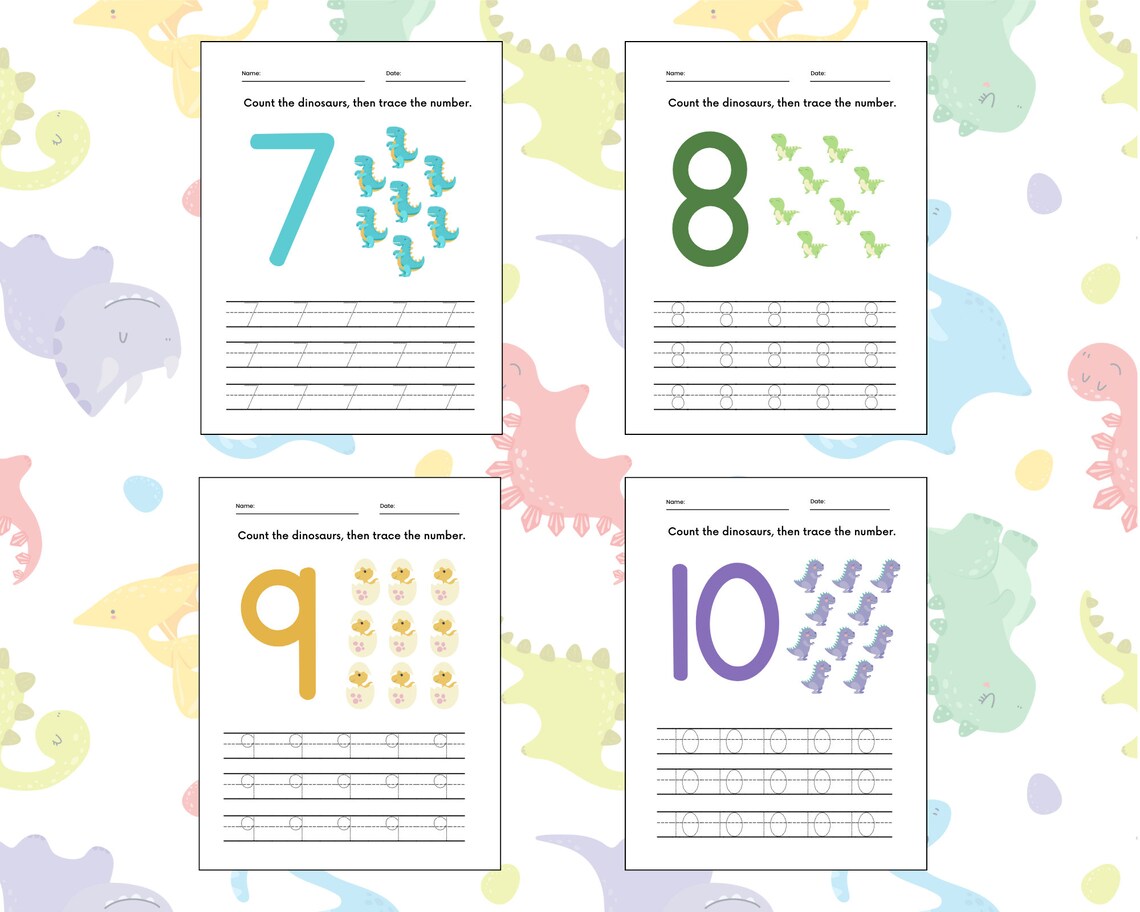 Dinosaur Counting and Number Tracing Printable Digital File numbers 1 ...