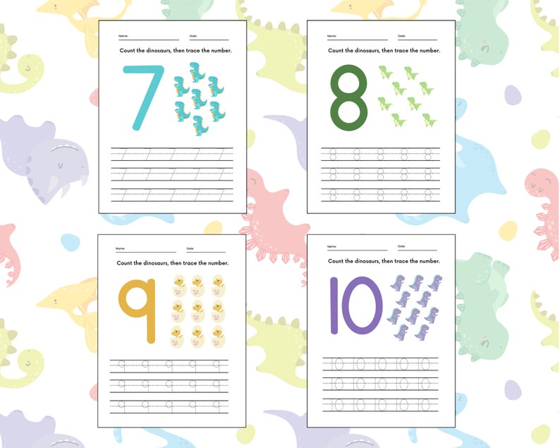 Dinosaur Counting and Number Tracing Printable Digital File numbers 1 ...