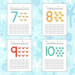Count and Trace Numbers 1-10 Kids Printable Worksheet Sea Animals Theme ...