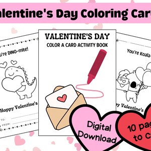 Valentine's Day Coloring Cards Printable Activity for Kids - Etsy