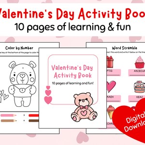 Printable Valentine's Day Activity Book for Kids 10 Pages of Fun and ...