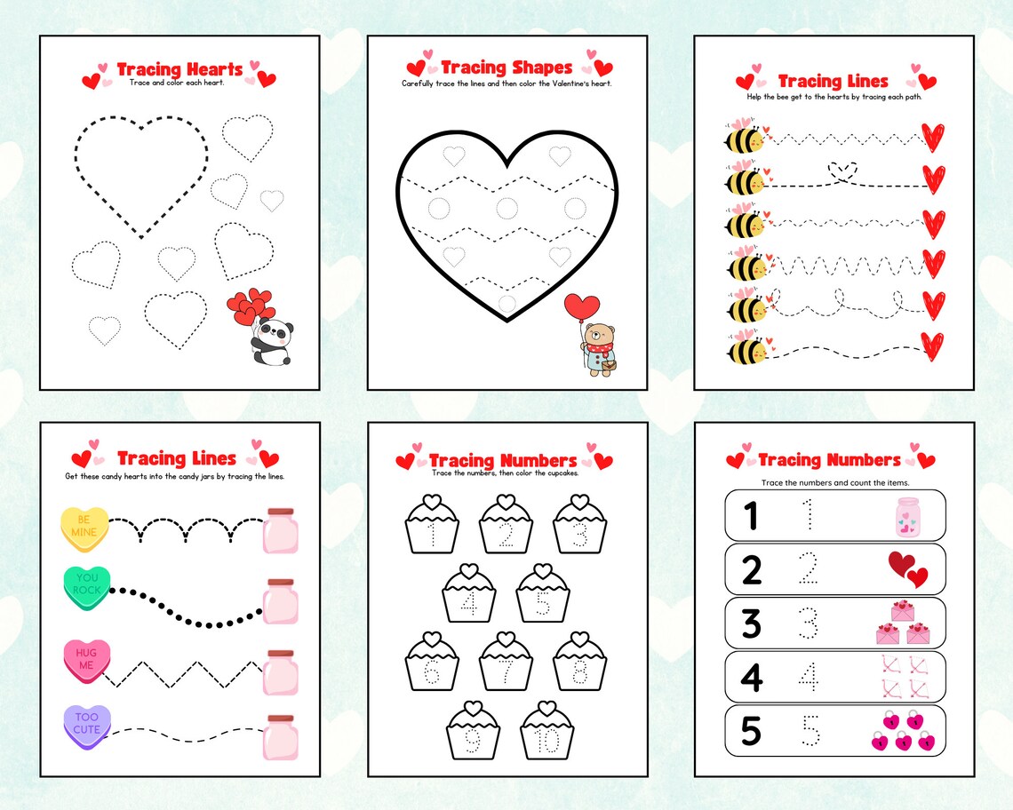 Valentine's Day Tracing Activity Book for Kids Printable Digital File ...