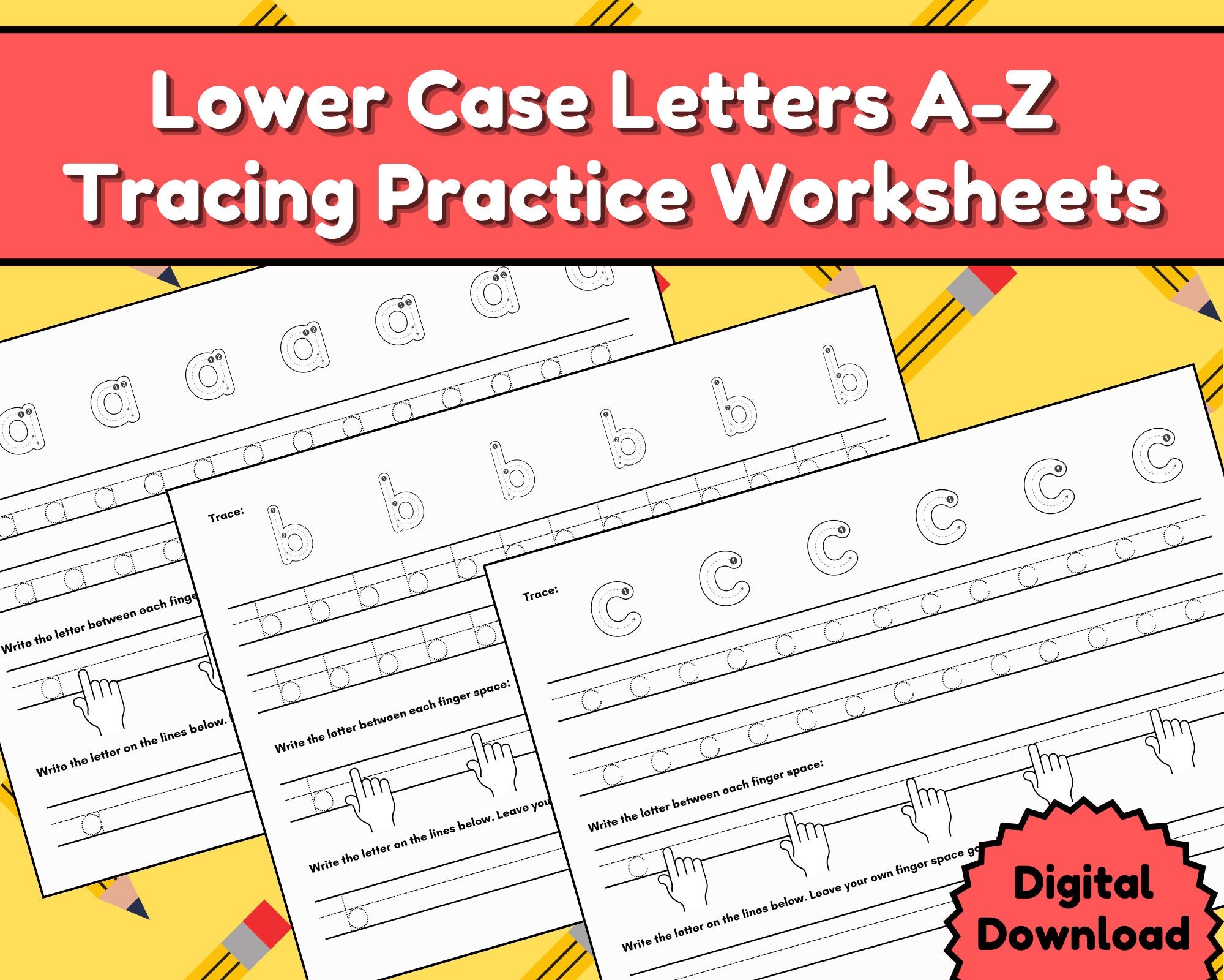 Lower Case Letters A-Z Tracing Practice Worksheets Tracing Practice for ...