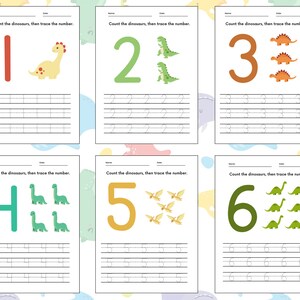 Dinosaur Counting and Number Tracing Printable Digital File numbers 1 ...