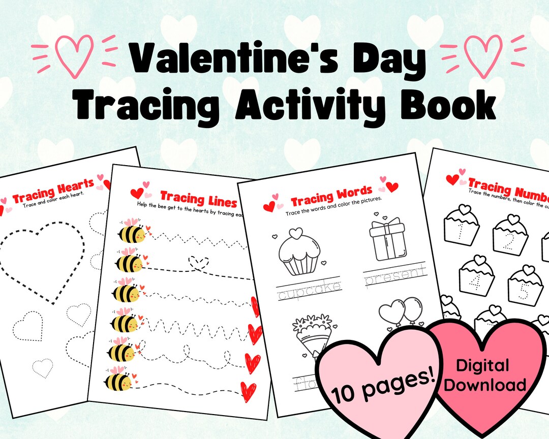 Valentine's Day Tracing Activity Book for Kids Printable Digital File ...