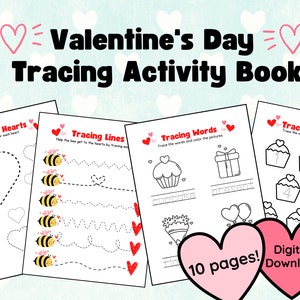 Valentine's Day Tracing Activity Book for Kids Printable Digital File ...