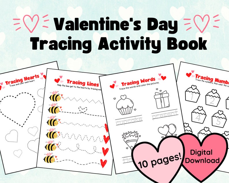 Valentine's Day Tracing Activity Book for Kids Printable Digital File ...