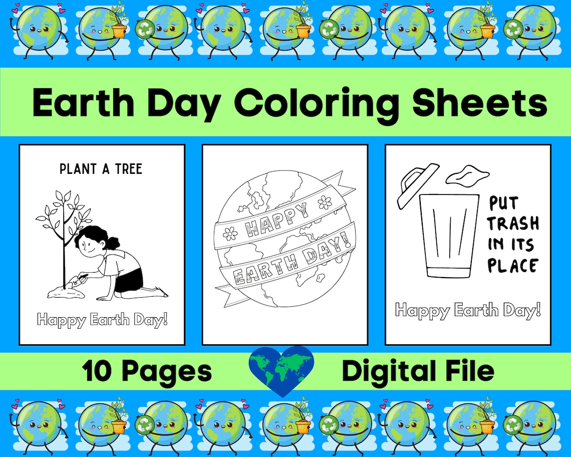 Printable Earth Day Coloring Sheets Earth Day Coloring Pages Digital ...