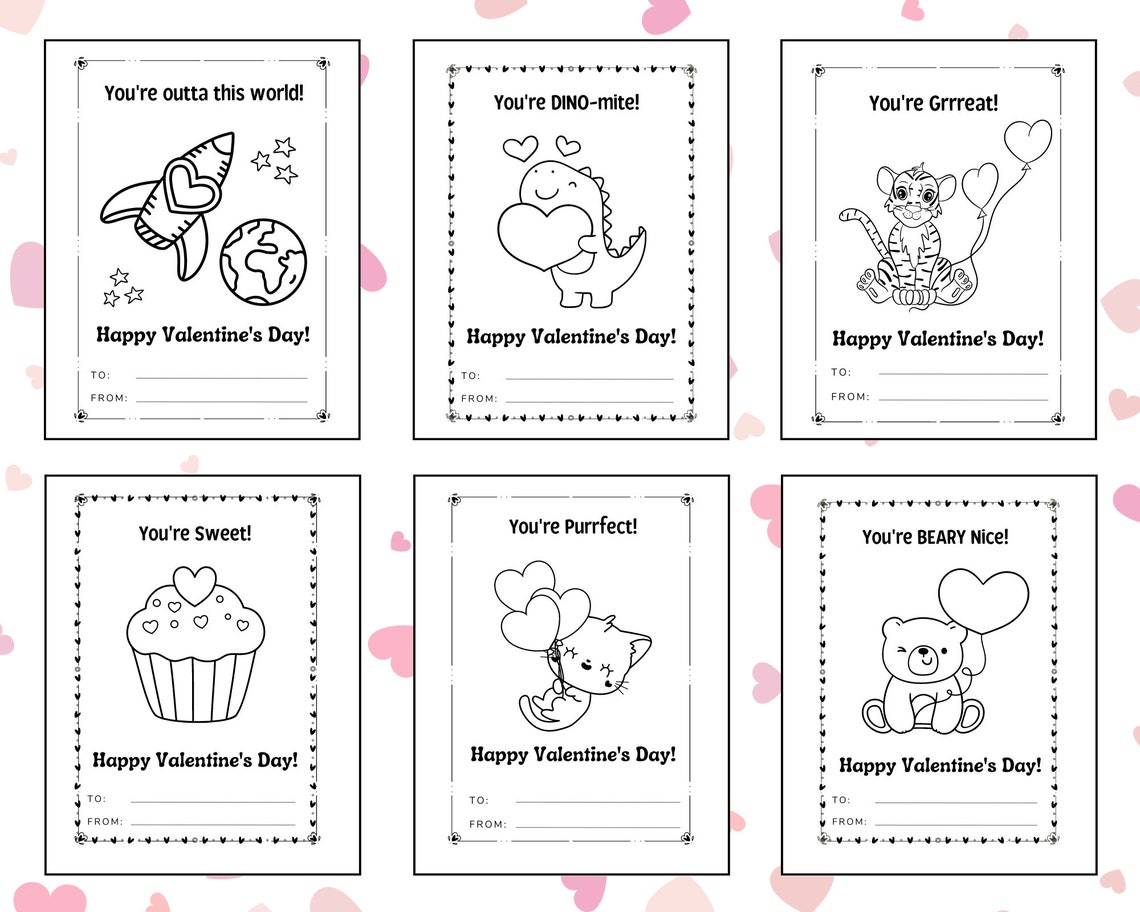 Valentine's Day Coloring Cards Printable Activity for Kids - Etsy