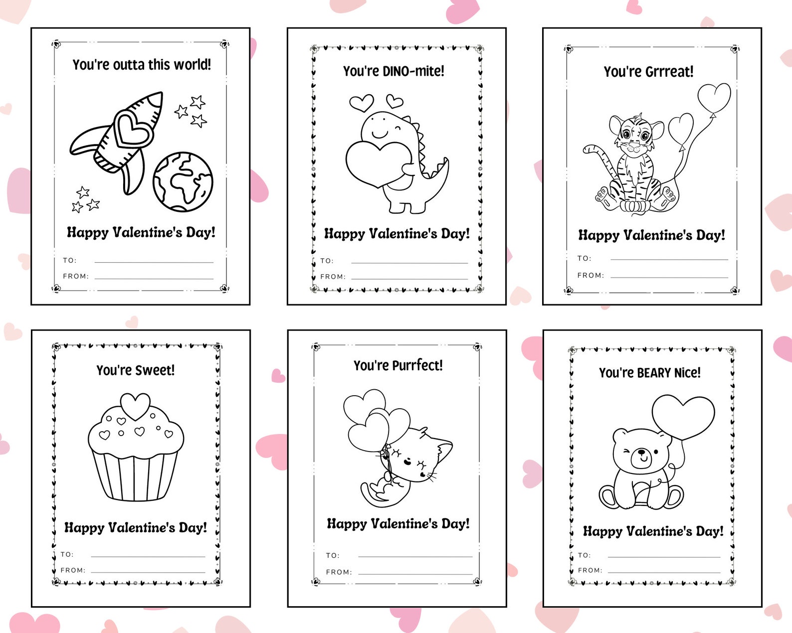 Valentine's Day Coloring Cards Printable Activity for Kids - Etsy