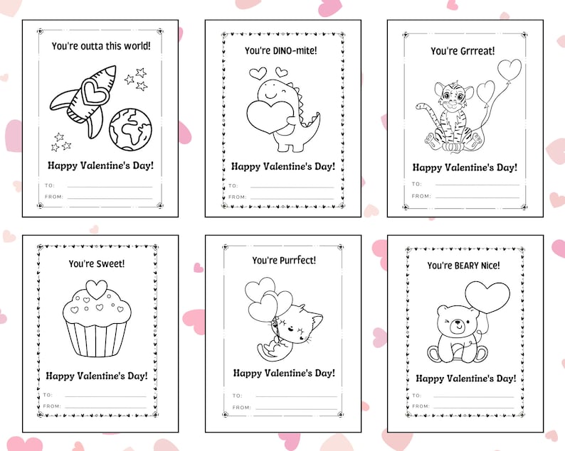 Valentine's Day Coloring Cards Printable Activity for Kids - Etsy