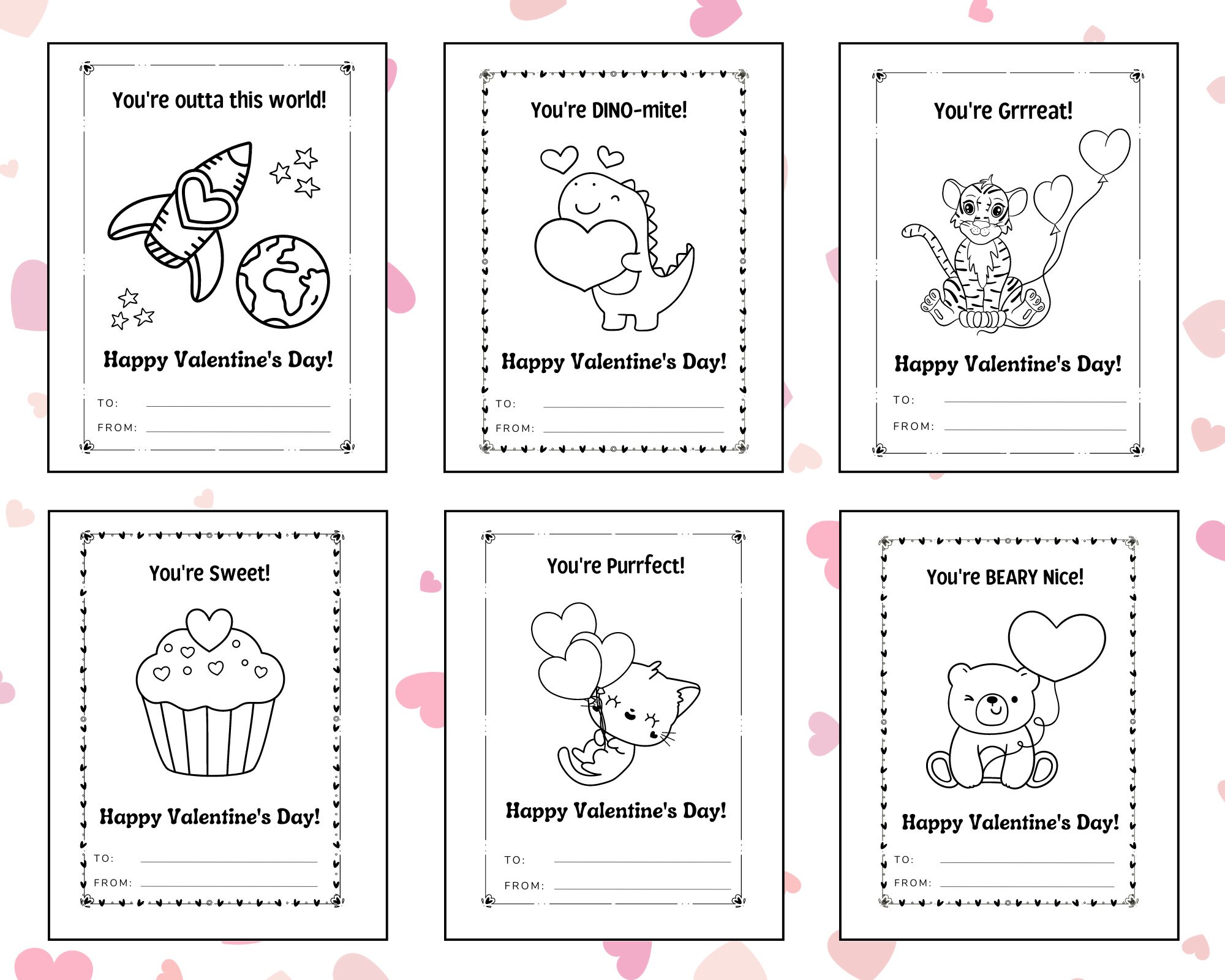 Valentine's Day Coloring Cards Printable Activity for Kids - Etsy